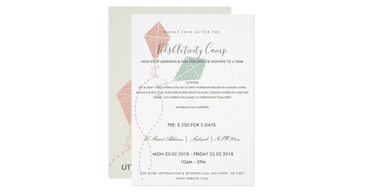 PINK BLUE KITE KIDS ACTIVITY CLASS INVITE TEMPLATE | Zazzle.com