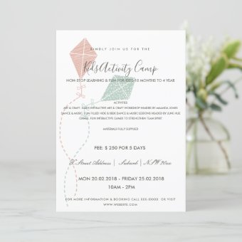 PINK BLUE KITE KIDS ACTIVITY CLASS INVITE TEMPLATE | Zazzle