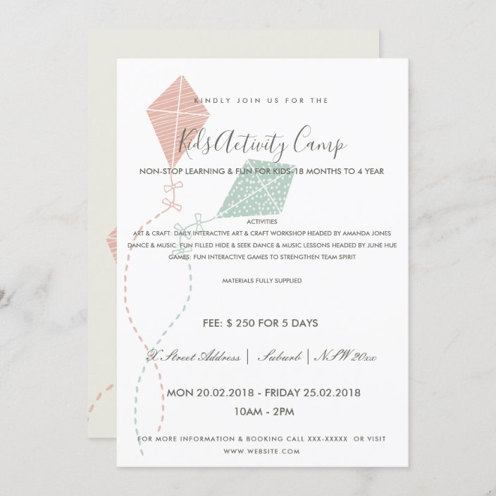 PINK BLUE KITE KIDS ACTIVITY CLASS INVITE TEMPLATE | Zazzle.com