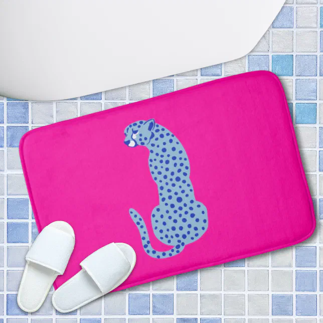 Pink & Blue Modern Jungle Cheetah Exotic Bath Mat | Zazzle