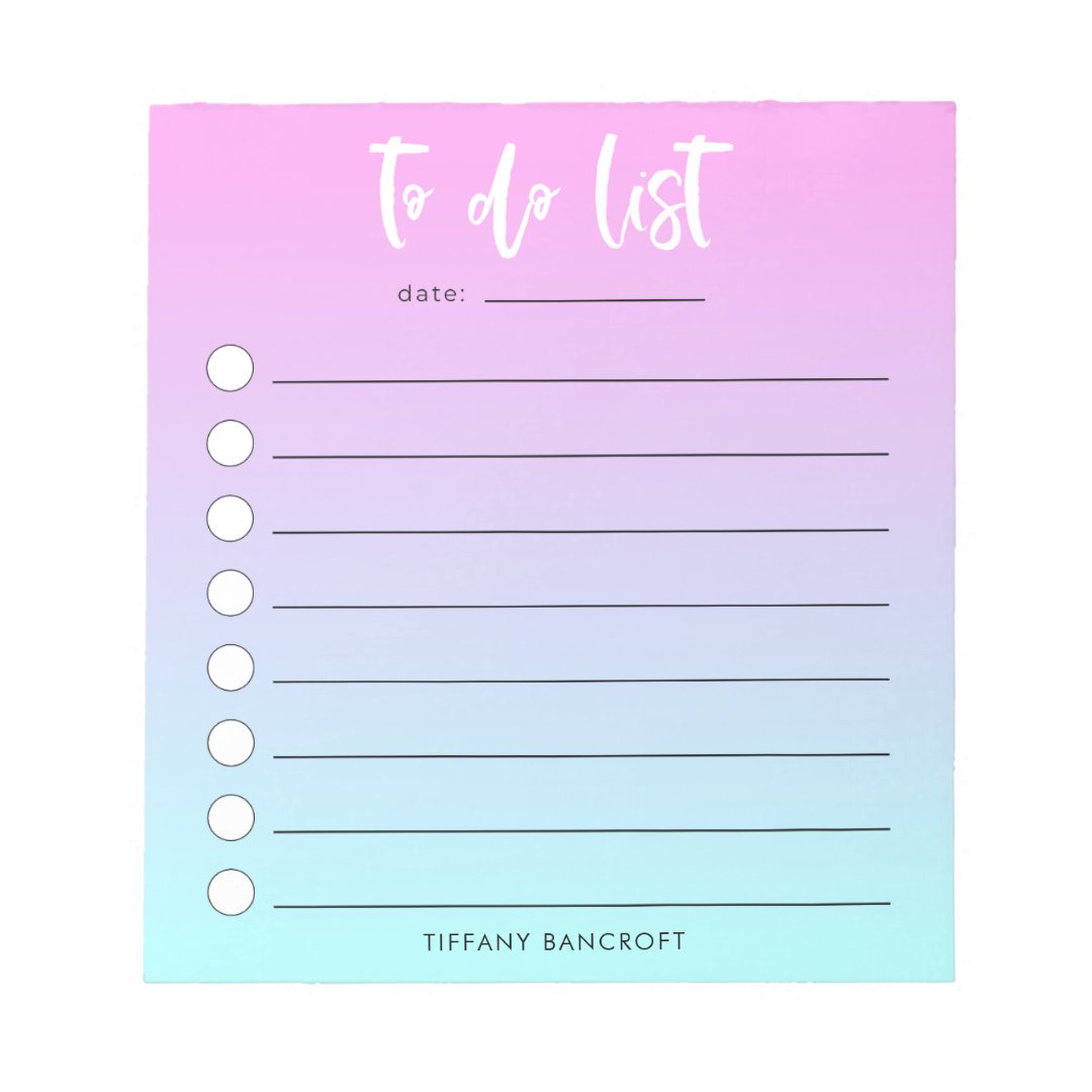 Pink Blue Ombre To Do List Girly Notepad | Zazzle
