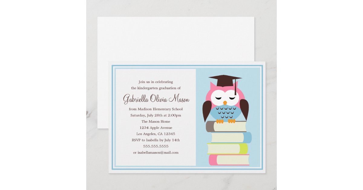Pink/Blue Owl Graduation Party Invitation | Zazzle