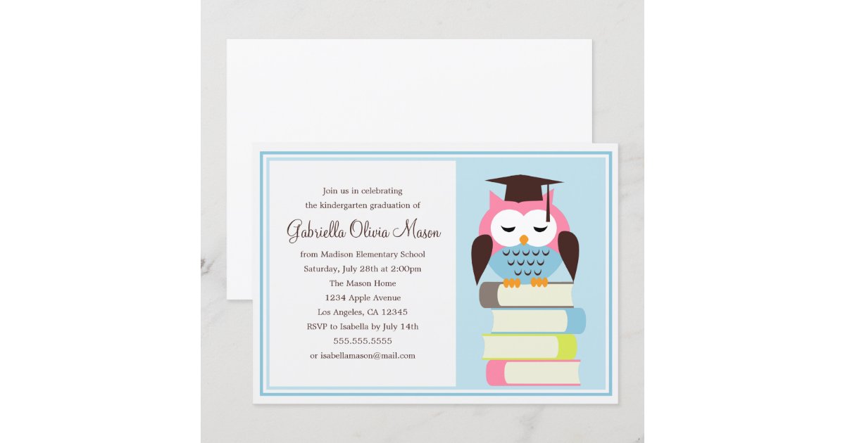 Pink/Blue Owl Graduation Party Invitation | Zazzle
