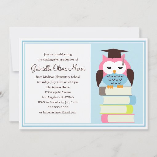 Pink/Blue Owl Graduation Party Invitation | Zazzle