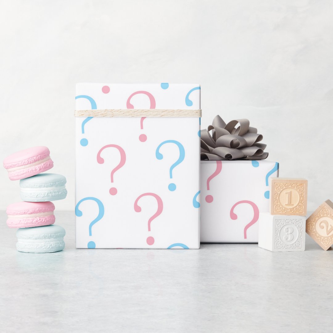 Pink blue Question mark gender reveal wrap Wrapping Paper | Zazzle