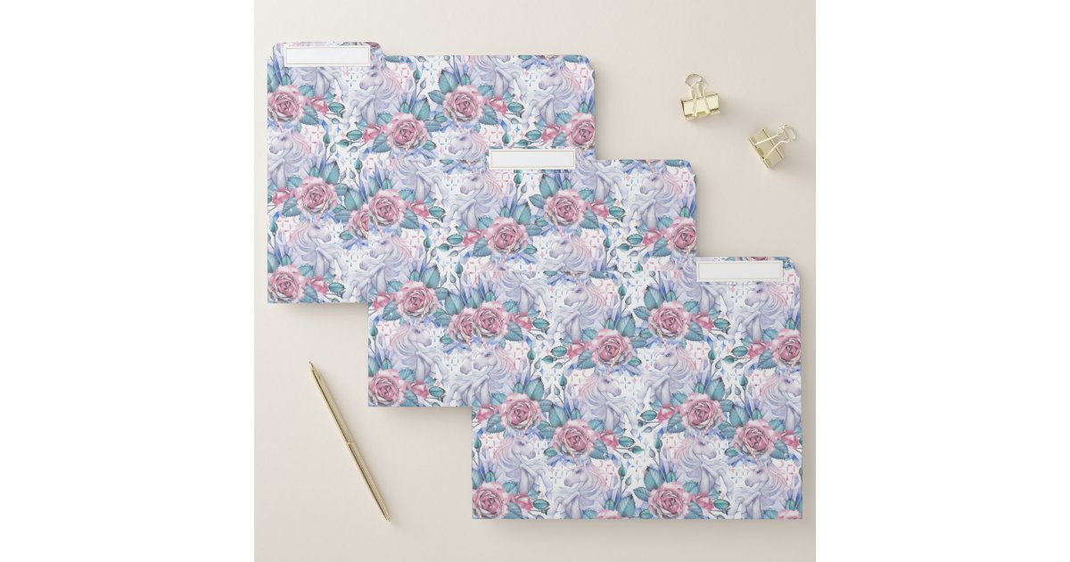 Pink & Blue Rose Pattern File Folder | Zazzle