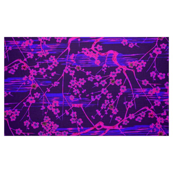 White and Blue Japanese Flowers Pattern Fabric | Zazzle