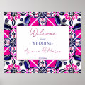 Pink blue Spanish Talavera tiles wedding welcome Poster | Zazzle