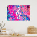 Pink Blue Watercolor Paint Music Note Treble Clef Poster | Zazzle