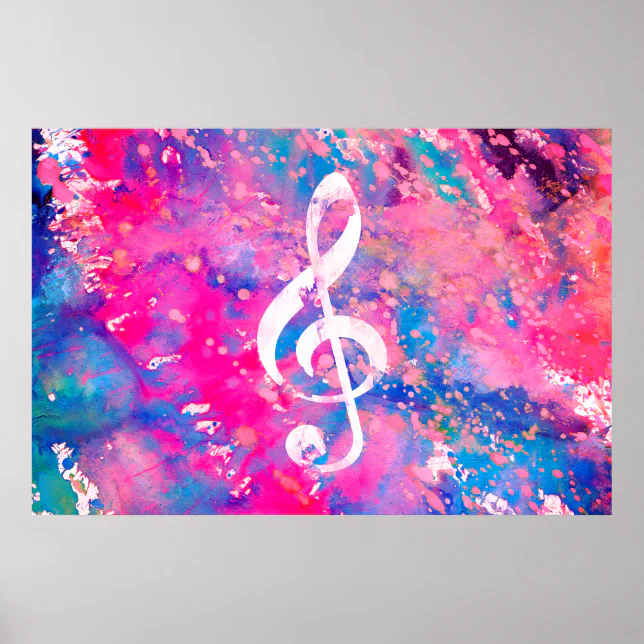 Pink Blue Watercolor Paint Music Note Treble Clef Poster | Zazzle