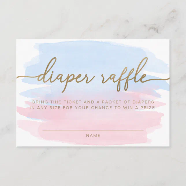 Pink Blue Watercolour Diaper Raffle Ticket Enclosure Card | Zazzle