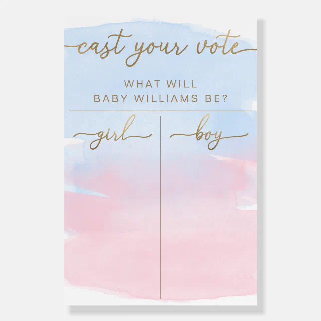 Pink Blue Watercolour Gender Reveal Voting Foam Board | Zazzle