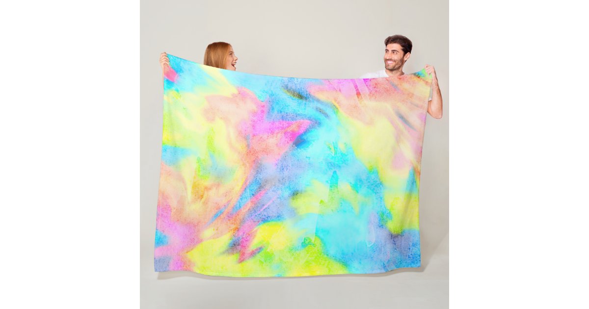 Pink Blue Yellow Tie Dye Fleece Blanket | Zazzle