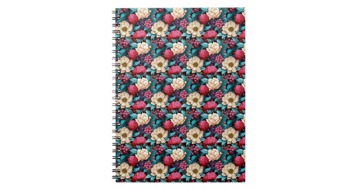 Pink Blueberries Floral Pattern Spiral Photo Notebook | Zazzle