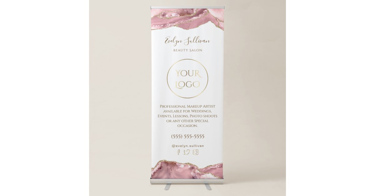pink blush agate retractable banner | Zazzle
