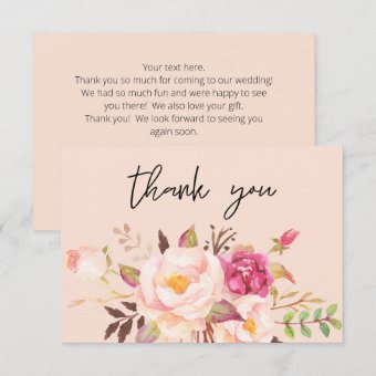 Pink Blush Blooming Floral - Pink Thank You Card | Zazzle