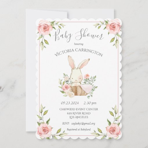 Pink Blush Bunny Rabbit Baby Shower Invitation | Zazzle