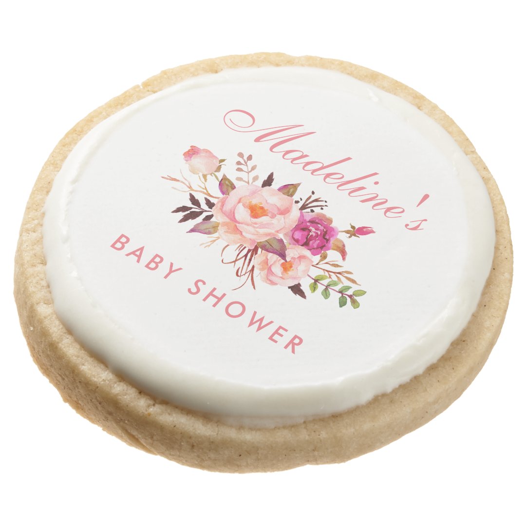 Pink Blush Floral Baby Shower Round Shortbread Cookie | Zazzle