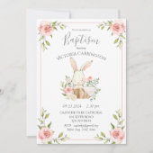 Pink Blush Floral Bunny Rabbit Baptism Christening Invitation | Zazzle