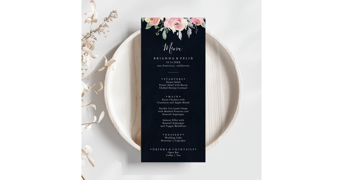 Pink Blush Floral Dinner Menu | Zazzle