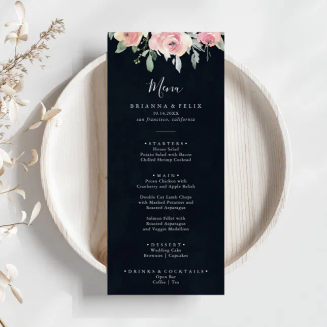 Pink Blush Floral Dinner Menu | Zazzle