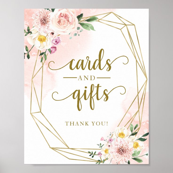 Pink Blush Floral Geometric Cards And Gifts Sign | Zazzle