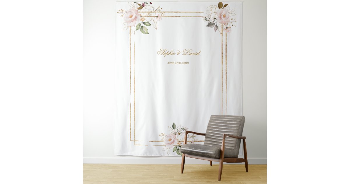 Pink Blush Floral Gold Frame Photo Booth Backdrop | Zazzle