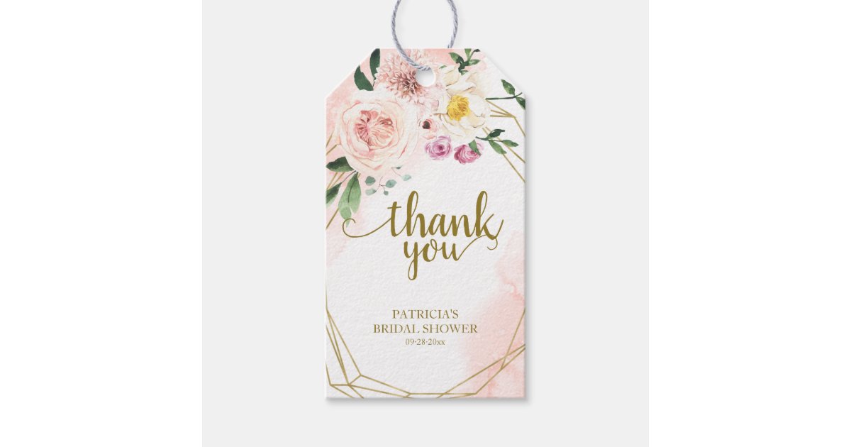 Pink Blush Floral Gold Geometric Favor Thank You Gift Tags | Zazzle