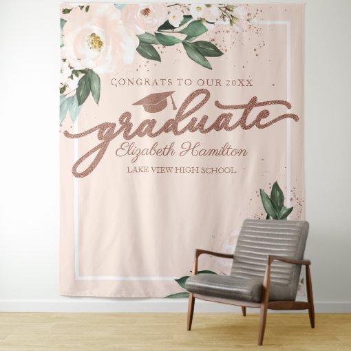 Pink Blush Floral Graduation Party Photo Backdrop | Zazzle