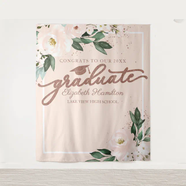 Pink Blush Floral Graduation Party Photo Backdrop | Zazzle
