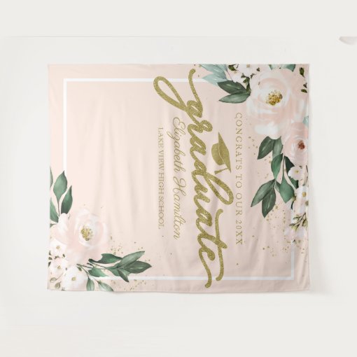 Pink Blush Floral Graduation Party Photo Backdrop | Zazzle