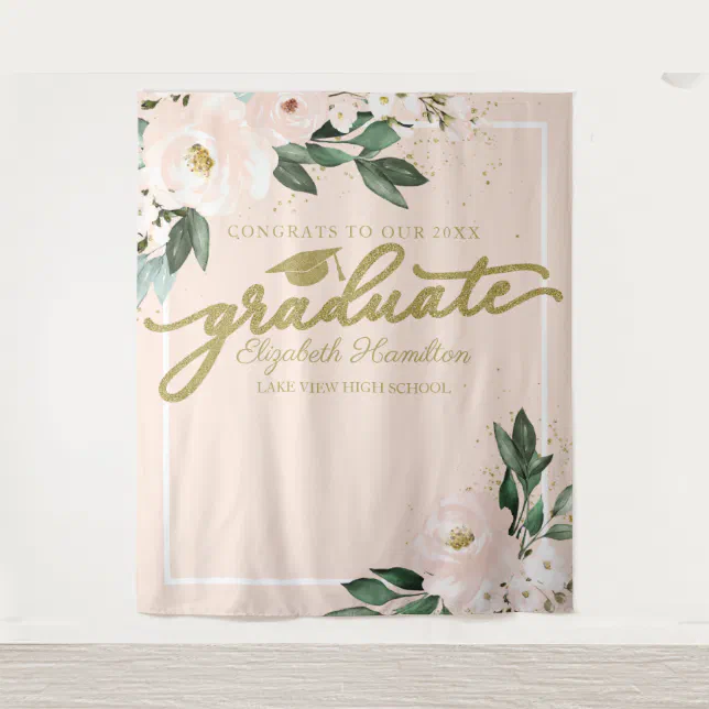 Pink Blush Floral Graduation Party Photo Backdrop | Zazzle