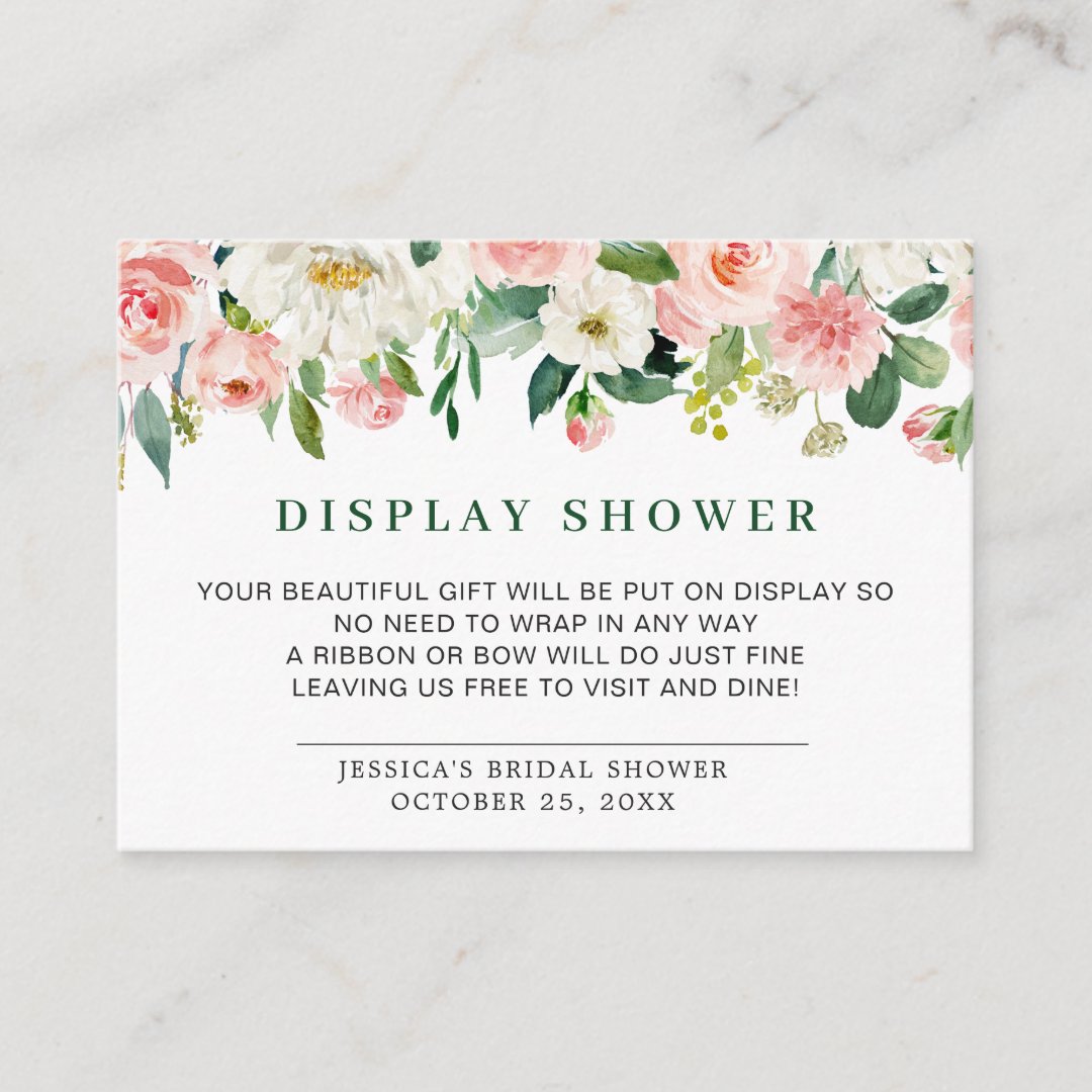 Pink Blush Flowers Gift Bridal DISPLAY SHOWER Enclosure Card | Zazzle