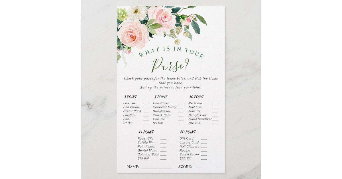 Pink Blush Flowers Greenery Bridal Shower Game | Zazzle