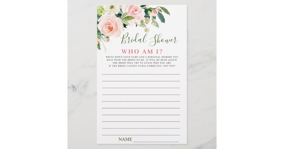 Pink Blush Flowers Greenery Bridal Shower Game | Zazzle