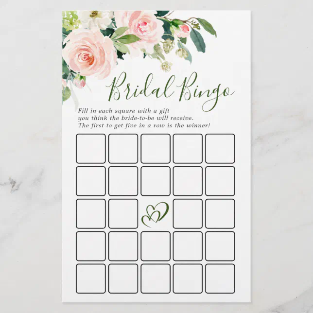 Pink Blush Flowers Greenery Bridal Shower Game | Zazzle