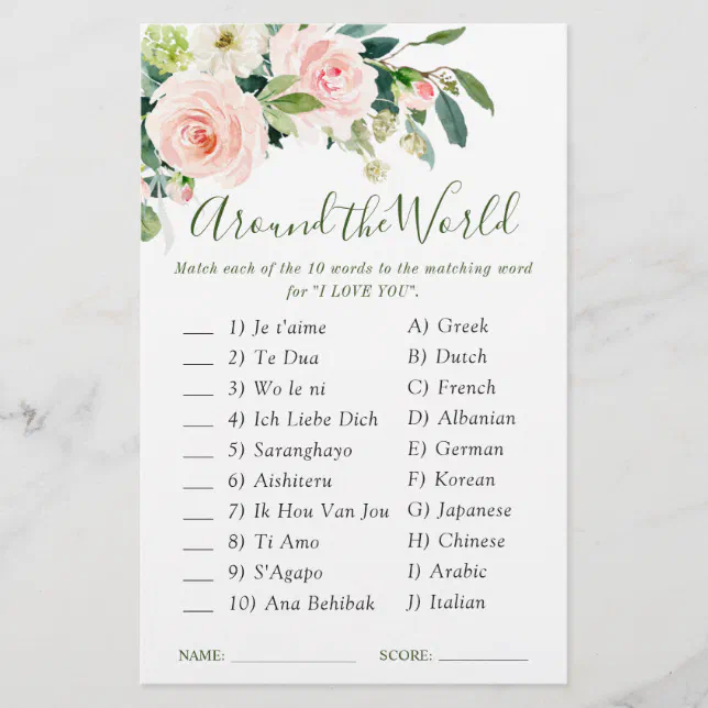 Pink Blush Flowers Greenery Bridal Shower Game | Zazzle