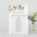 Pink Blush Flowers Greenery Bridal Shower Game | Zazzle