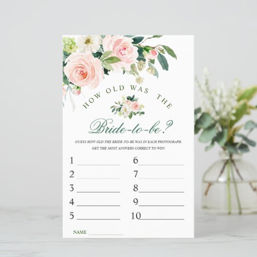 Pink Blush Flowers Greenery Bridal Shower Game | Zazzle