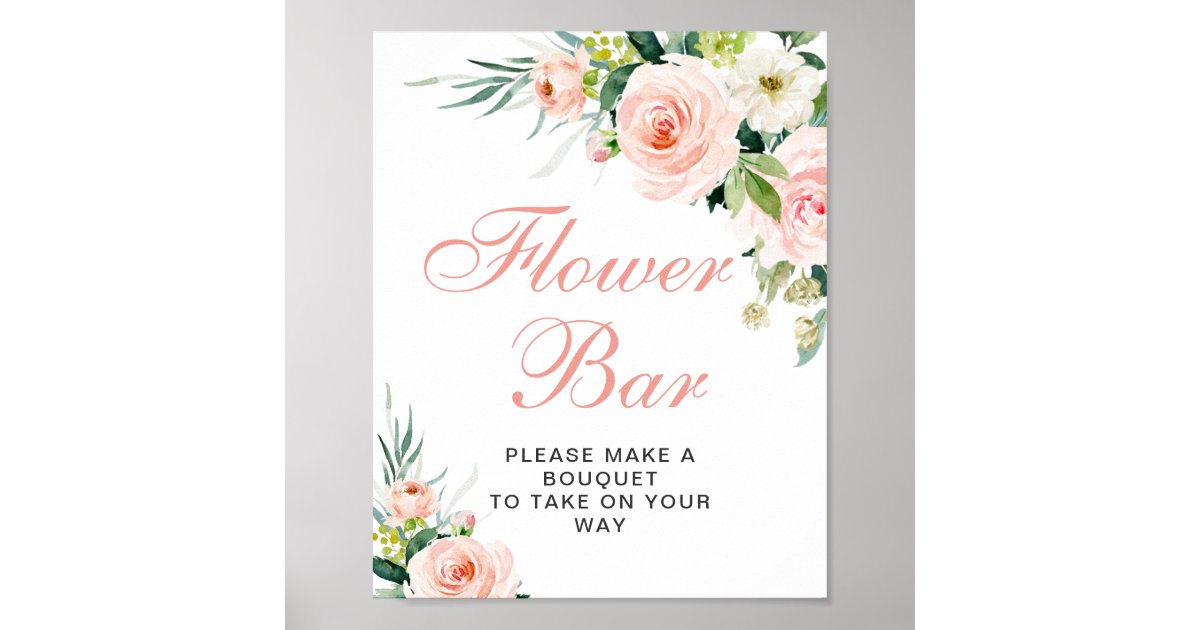 Pink Blush Flowers Greenery Floral Flower Bar Sign | Zazzle
