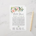 Pink Blush Flowers Word Search Bridal Shower Game | Zazzle