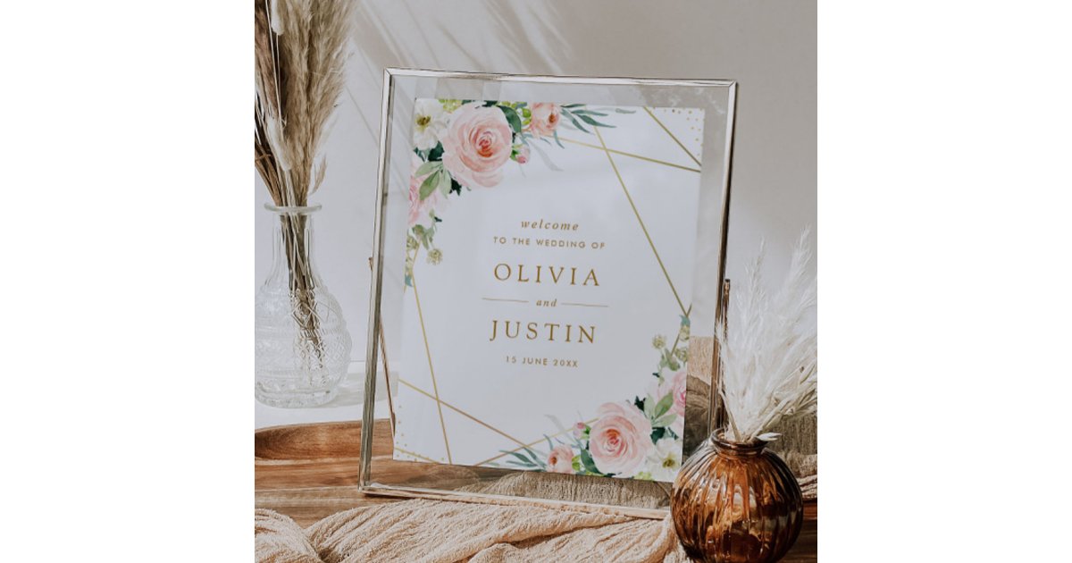 pink blush geometric wedding sign | Zazzle