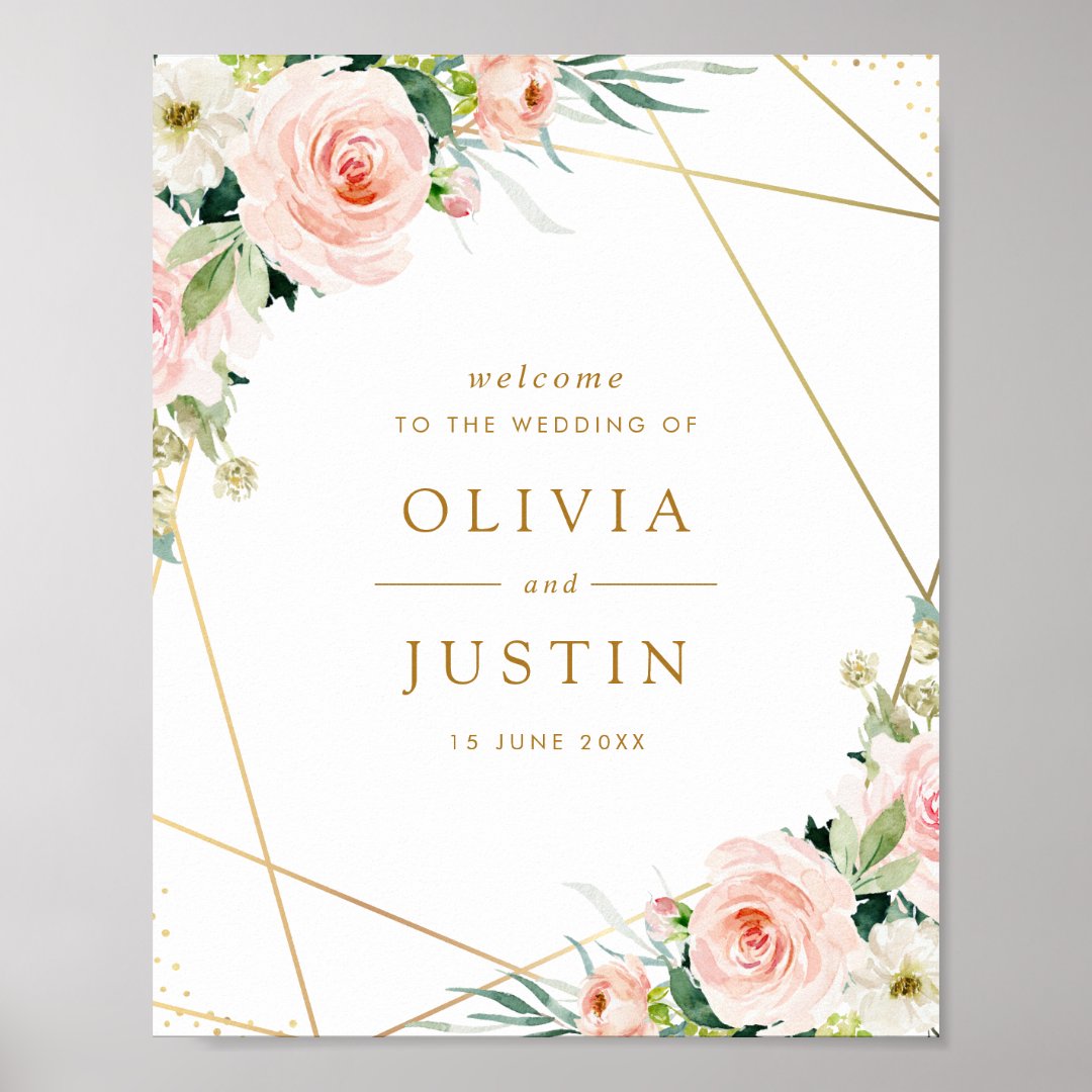 pink blush geometric wedding sign | Zazzle