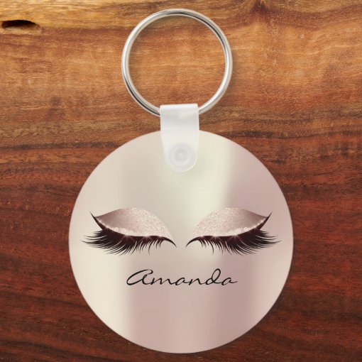 Pink Blush Girly Makeup Lashes Name Blush Keychain | Zazzle