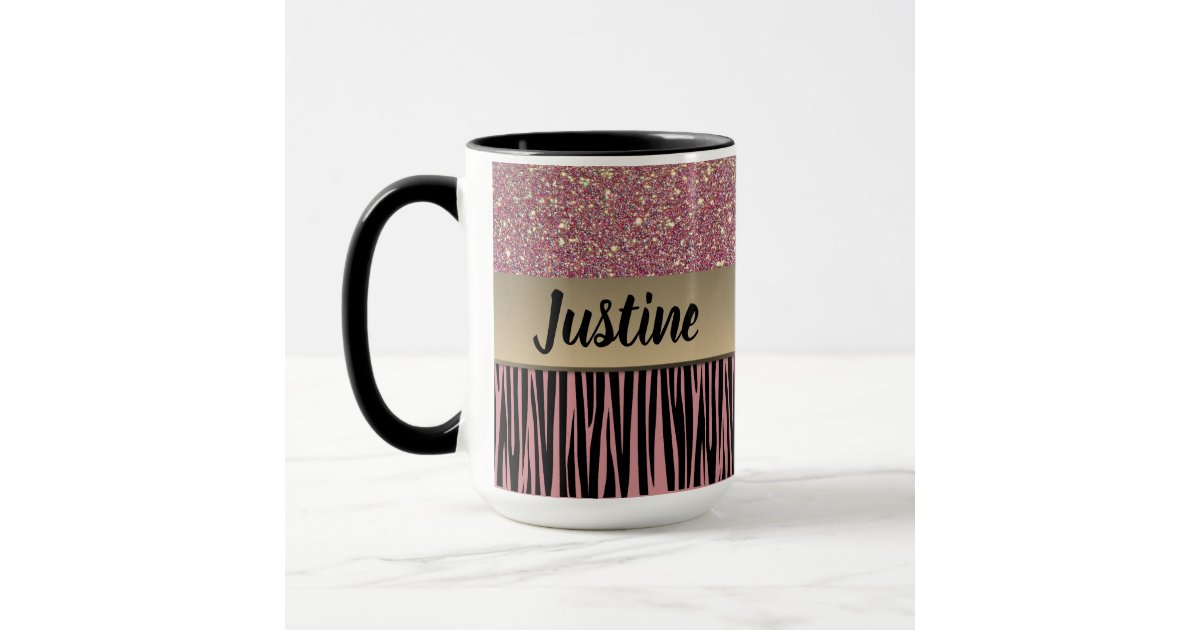 Pink Blush Glam Zebra Print Personalized Mug | Zazzle