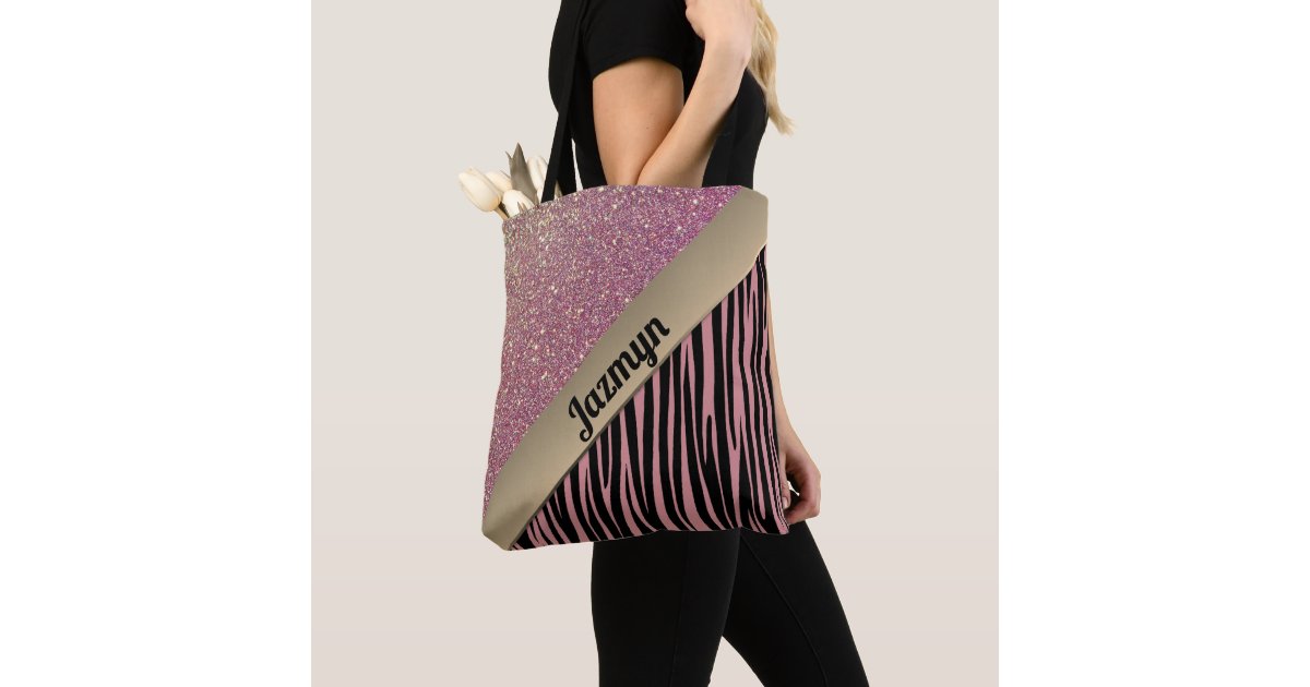 Pink Blush Glam Zebra Print Personalized Tote Bag | Zazzle