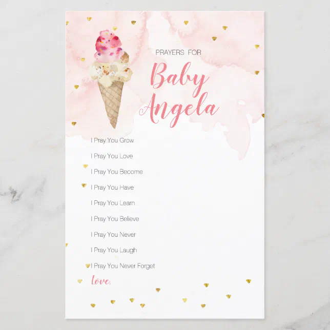 Pink Blush ice cream Glitter Prayers for Baby | Zazzle