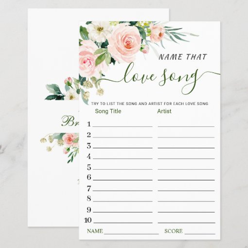 Pink Blush Name that Love Song Bridal Shower Game | Zazzle