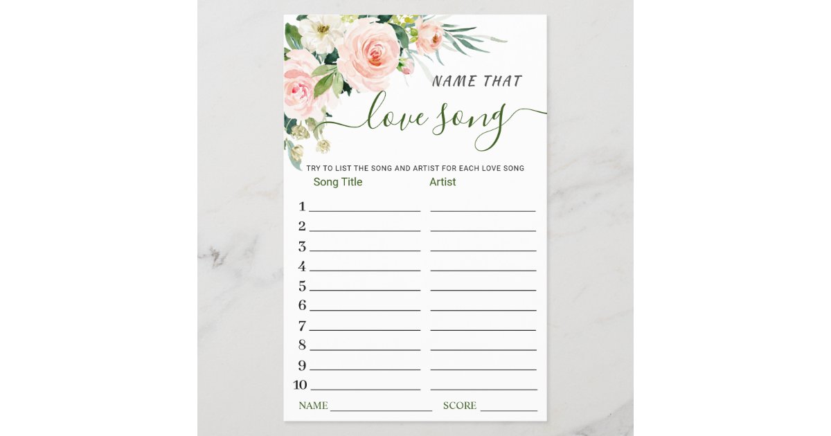 Pink Blush Name that Love Song Bridal Shower Game | Zazzle
