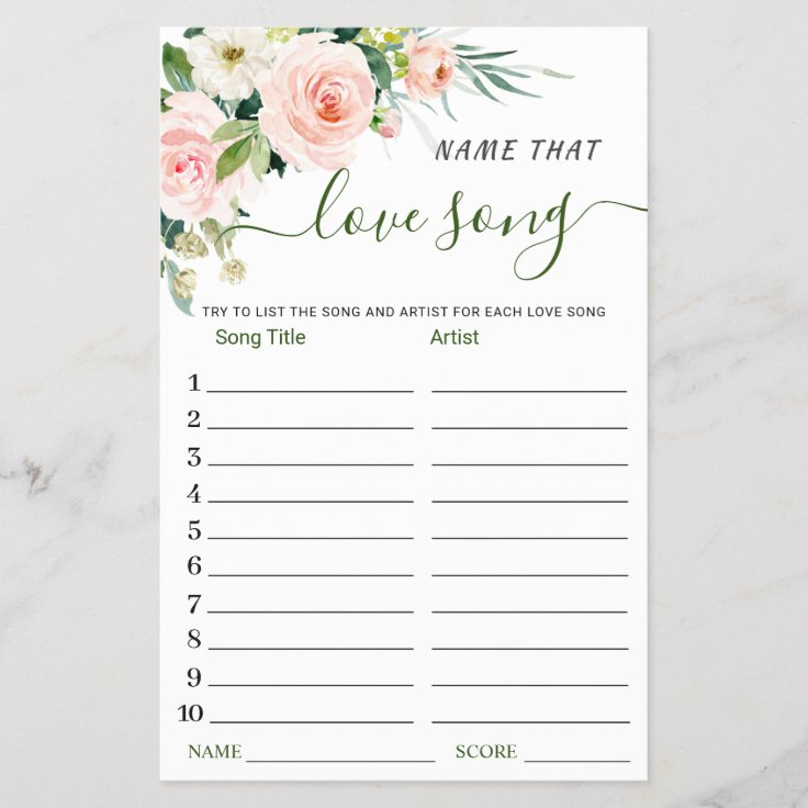 Pink Blush Name that Love Song Bridal Shower Game | Zazzle